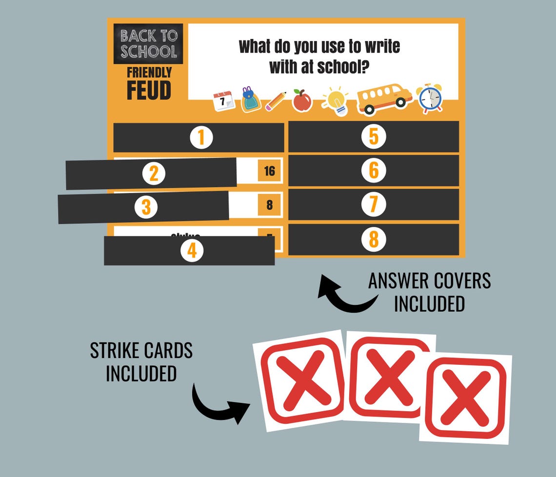 Back to School Friendly Feud Game | Printable Fun for Kids | Classroom ...