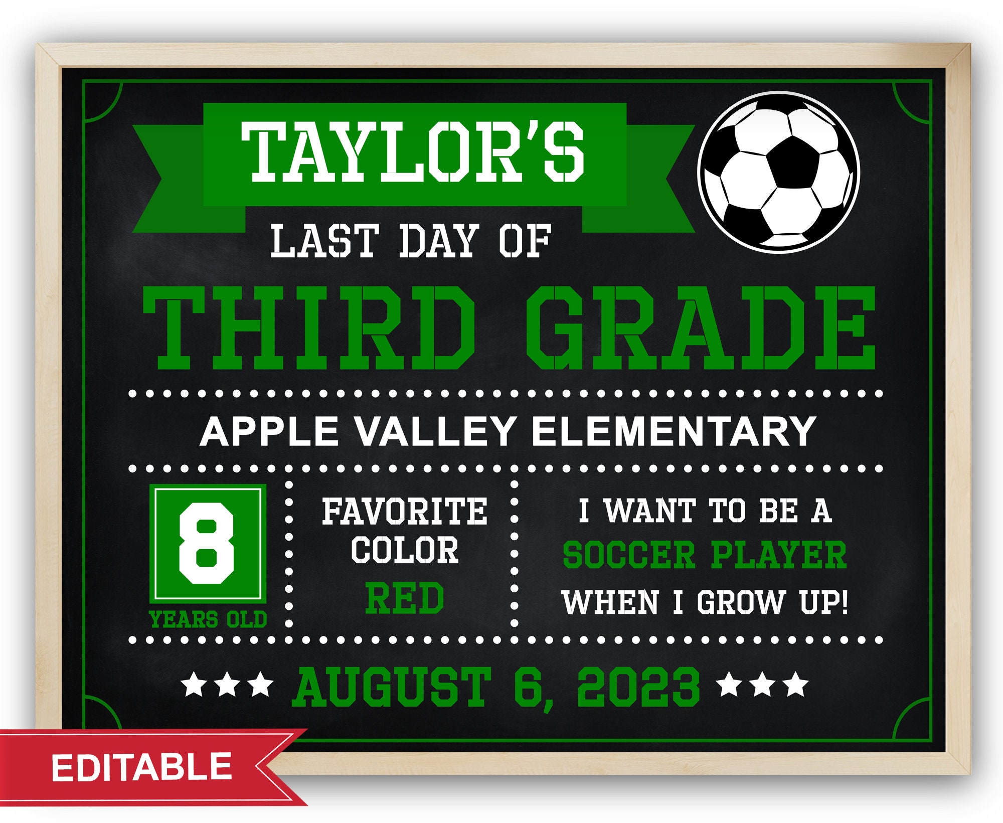 Editable Last Day of School Sign, Any Grade Football Sign 1st 2nd 3rd ...