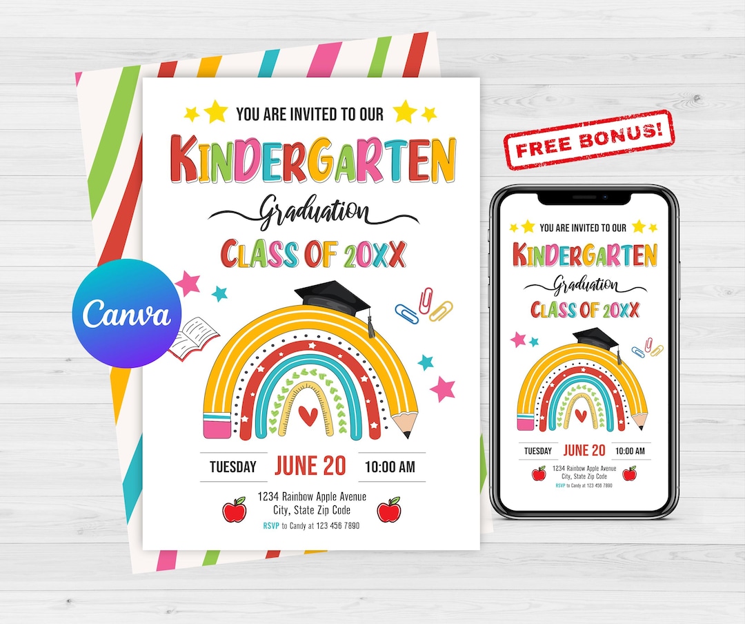 Editable Kindergarten Graduation Invitation, Kindergarten Announcement ...