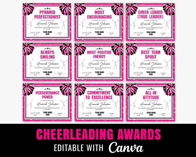 100 Editable Cheerleading Award, Custom Cheerleading Certificate ...