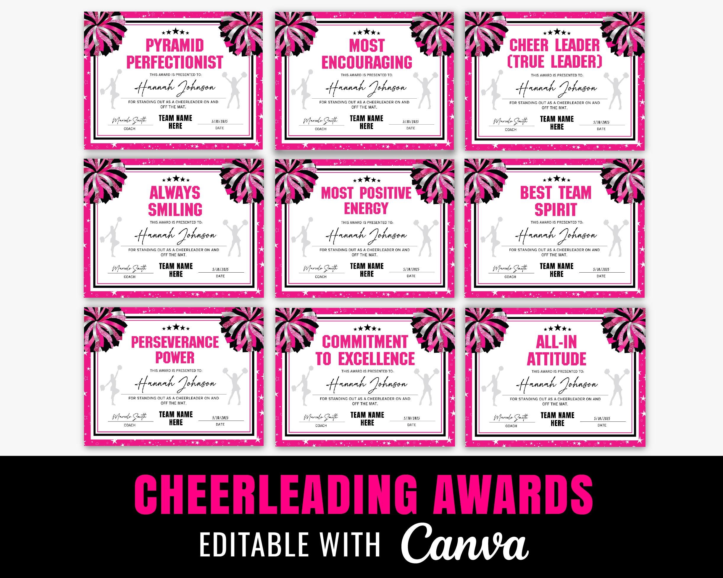 100 Editable Cheerleading Award, Custom Cheerleading Certificate ...