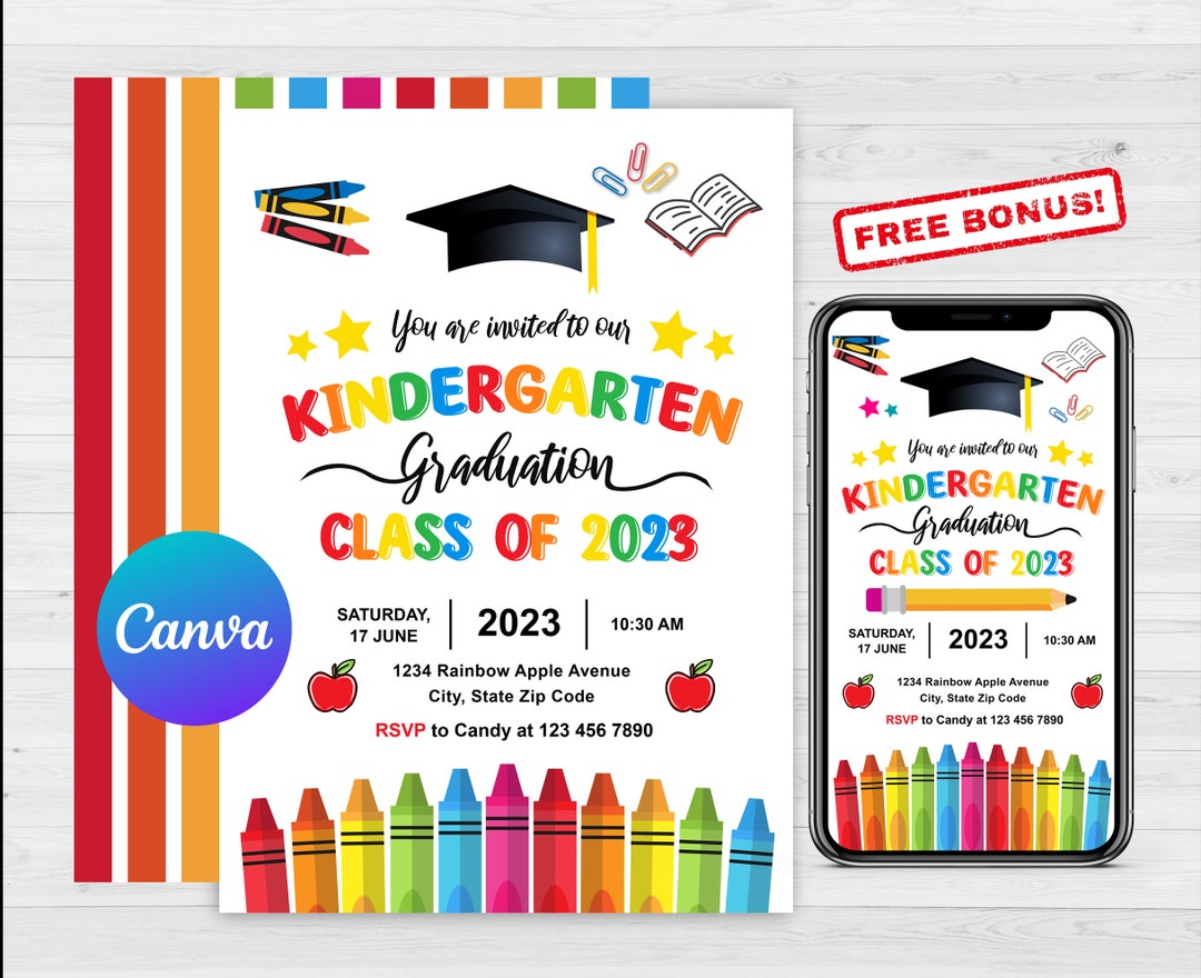 Editable Kindergarten Graduation Invitation, Kindergarten Announcement ...