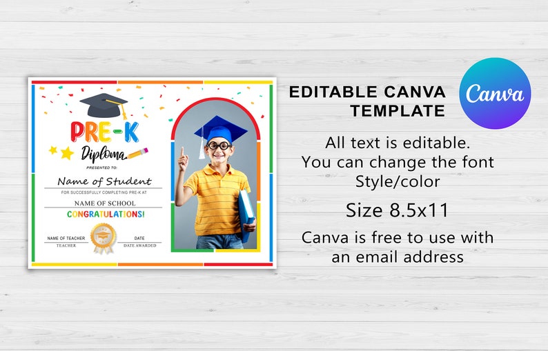 Editable Pre-k Diploma With Photo Pre-k Certificate Prek - Etsy