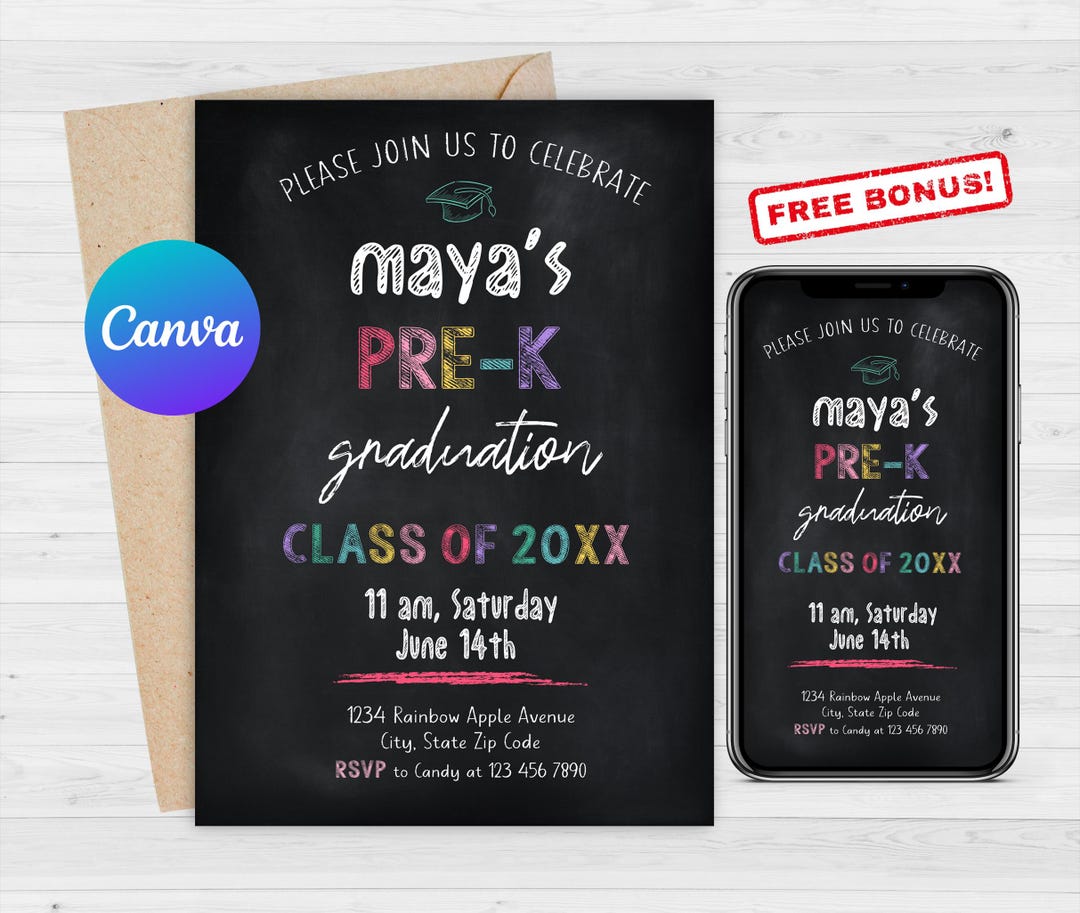 Editable Pre-k Graduation Invitation, Prek Announcement Invite, Pre-k ...