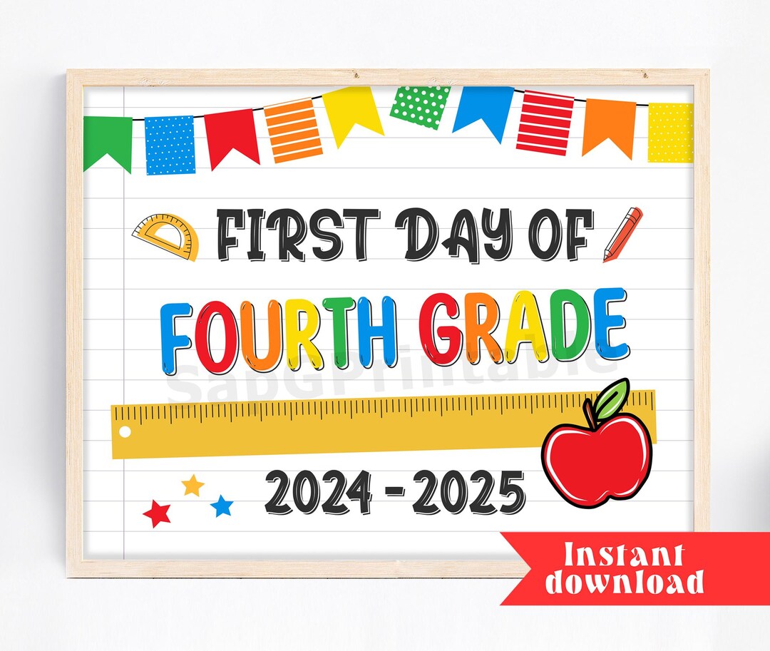 First Day of 4th Grade White Line Paper, First Day of Fourth Grade ...