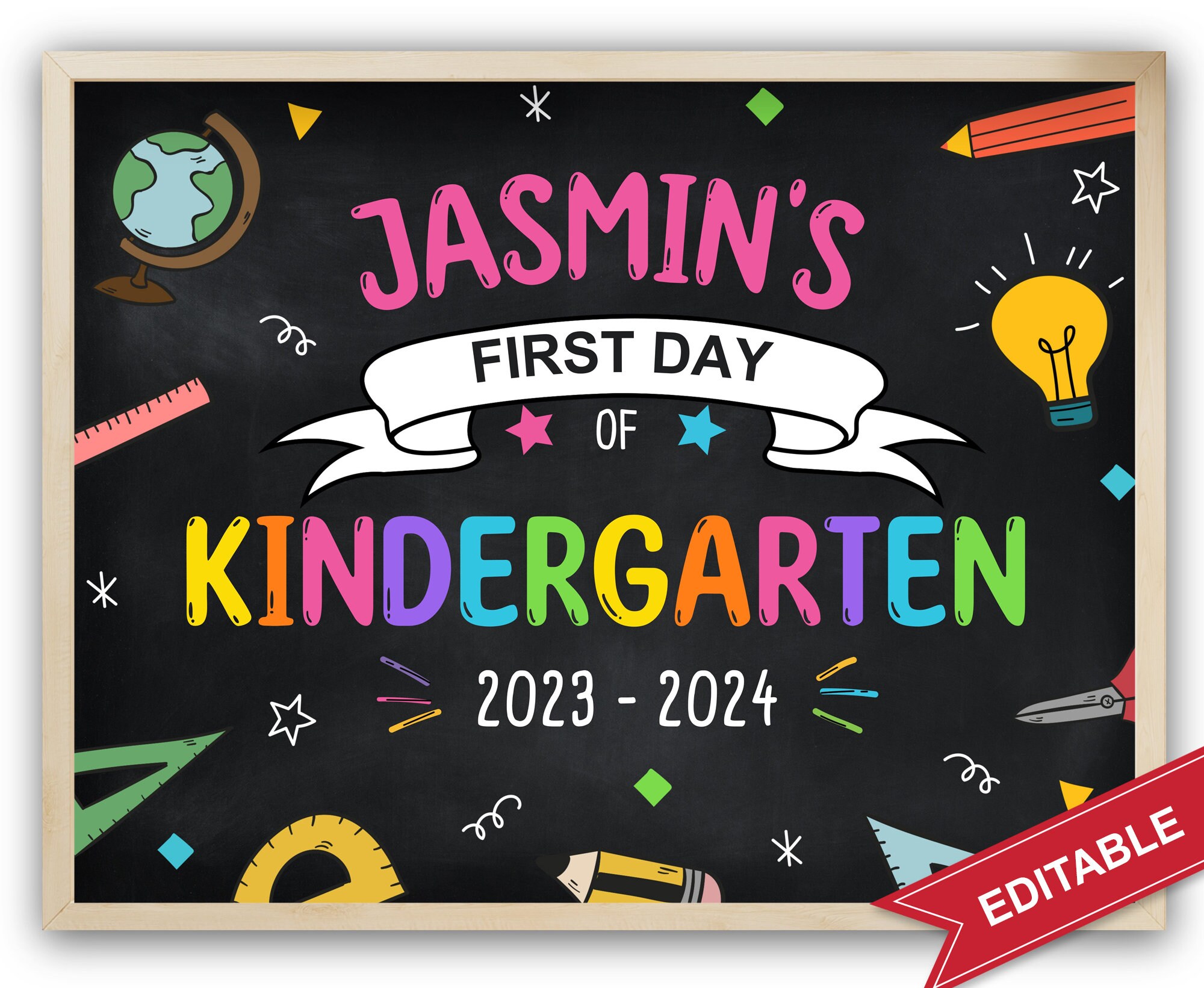 Editable First Day of School Sign, Any Grade Color Pencil Sign ...
