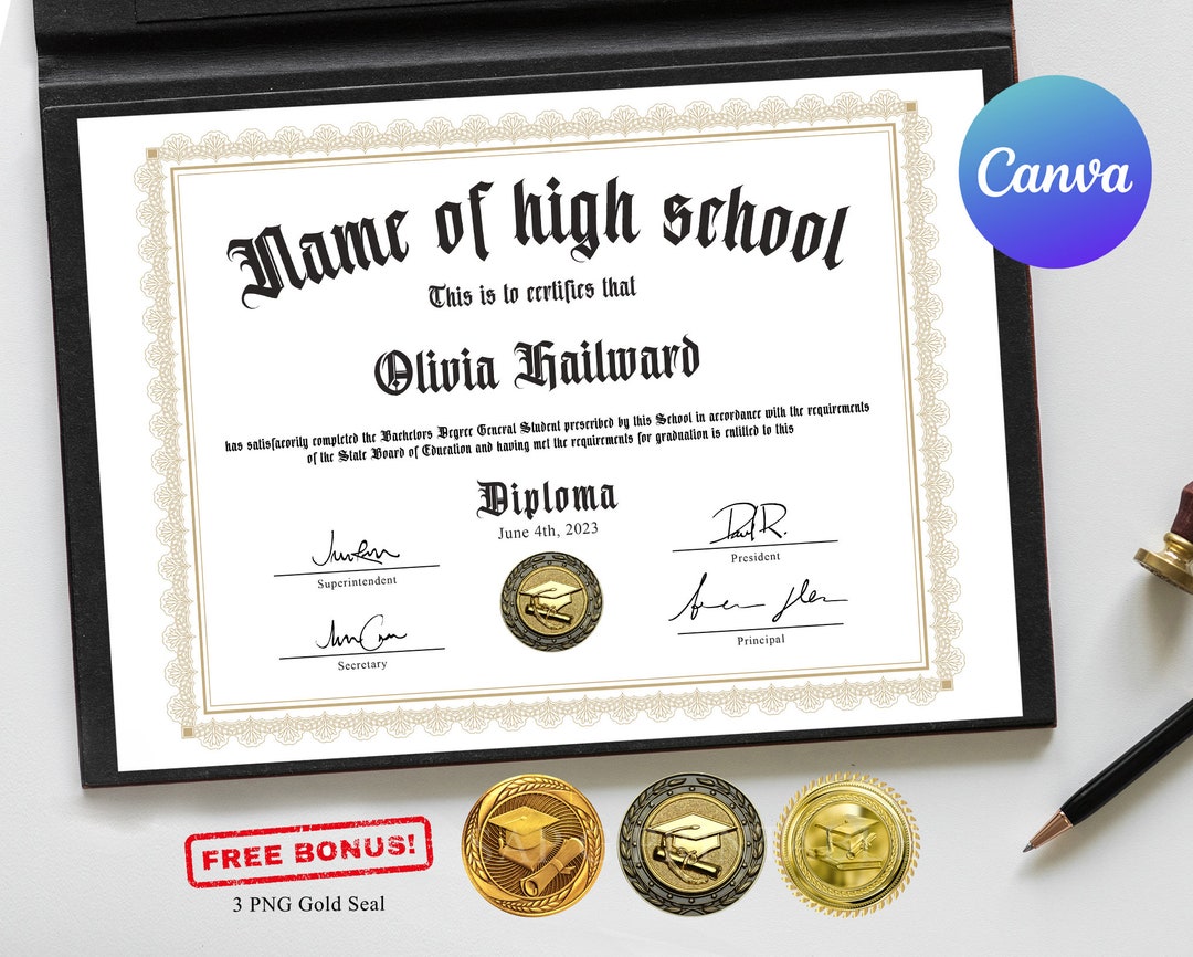 Editable Template on Canva, Printable Certificate With Gold Seal, High ...