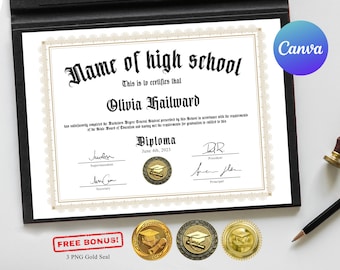 Editable Template on Canva, Printable Certificate With Gold Seal, High ...