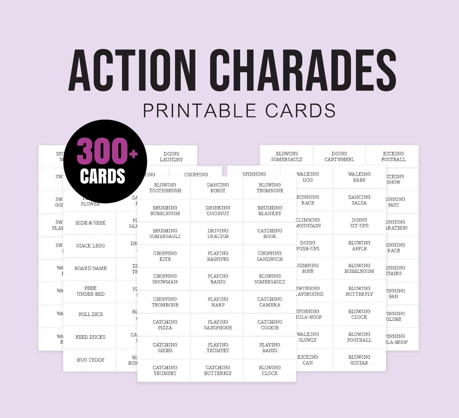 300 Printable Charades, Group Games, Action Charades for Family, Kids ...