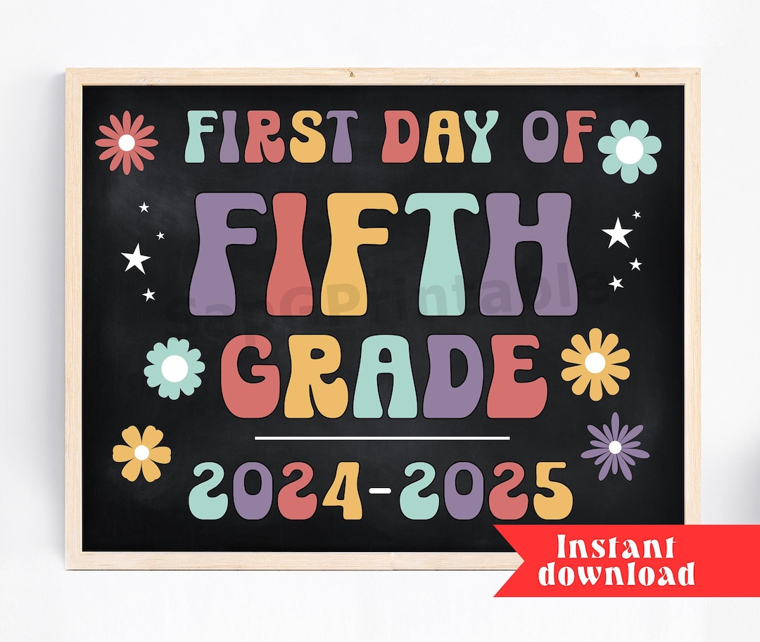 First Day of Fifth Grade Sign, Girl School Sign, First Day of 5th Grade ...