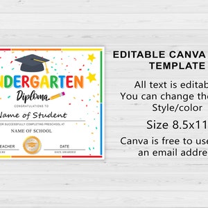 Kindergarten Graduation Certificate, Kindergarten Diploma, Kindergarten ...