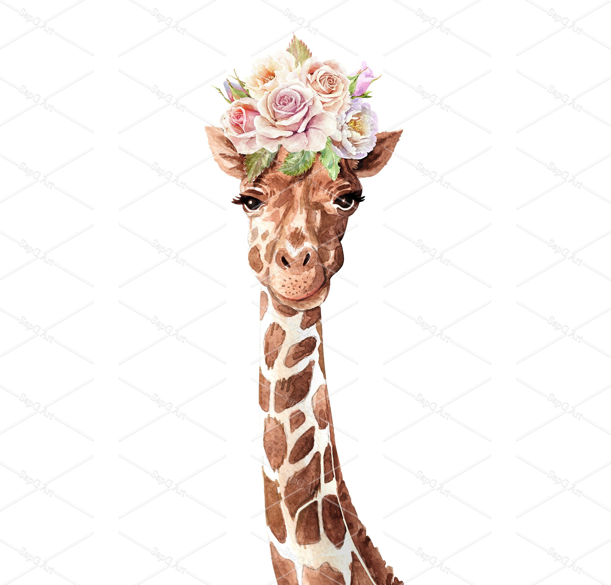 Watercolor giraffe Giraffe with flower crown paint for Baby | Etsy