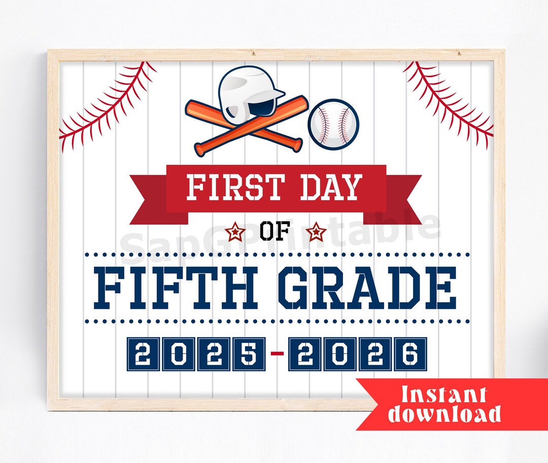 First Day of Fifth Grade, Baseball First Day of 5th Grade Sign ...