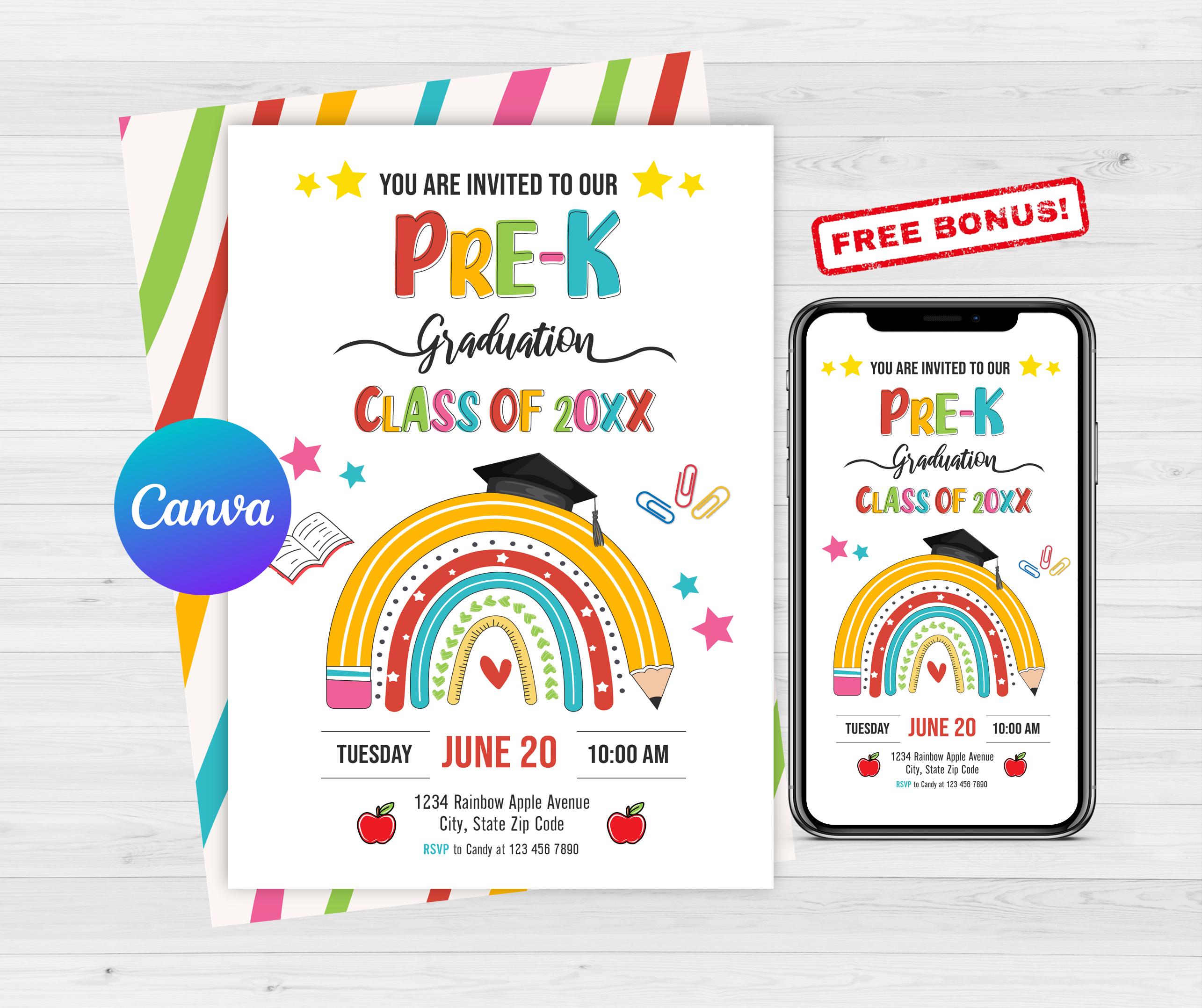 Editable Pre-k Graduation Invitation, Prek Announcement Invite, Pre-k ...