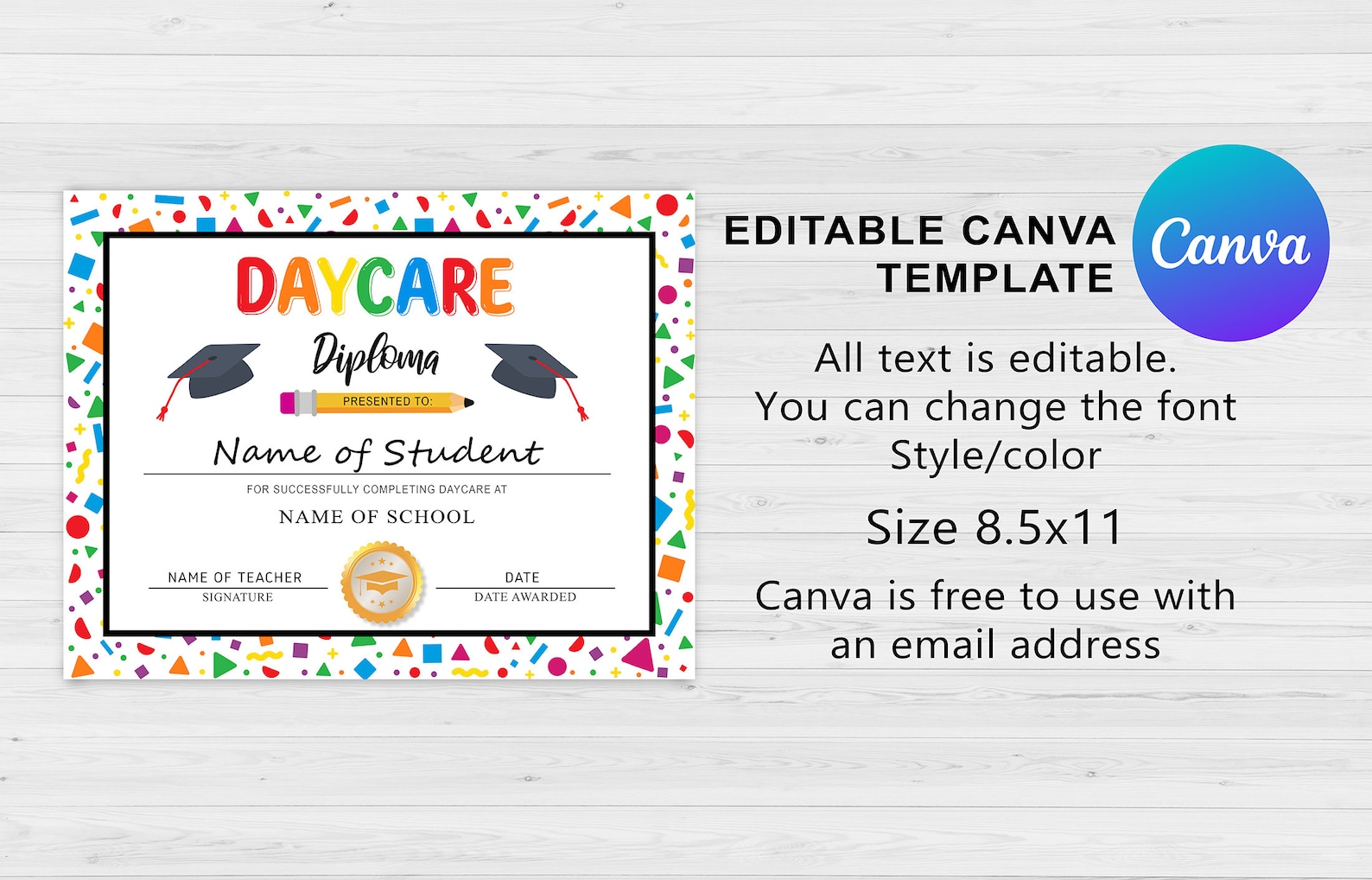 Daycare Graduation Certificate, Daycare Diploma, Daycare Certificate ...