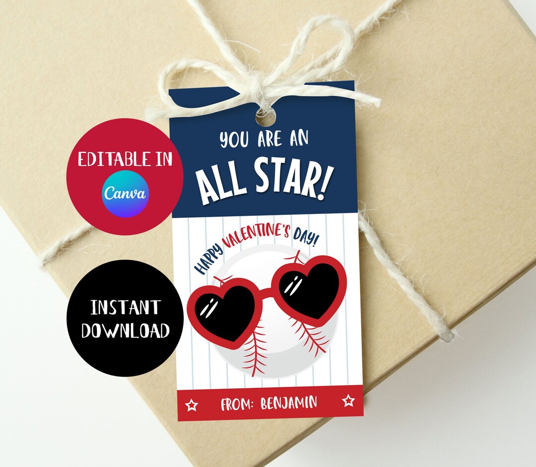 Editable Baseball Valentine's Day Gift Tag, You Are an ALL STAR Happy ...