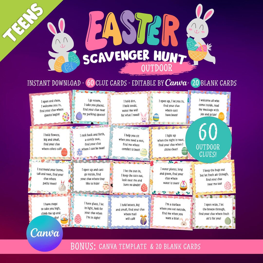Easter Scavenger Hunt for Teens, Teens Easter Treasure Hunt, Printable ...