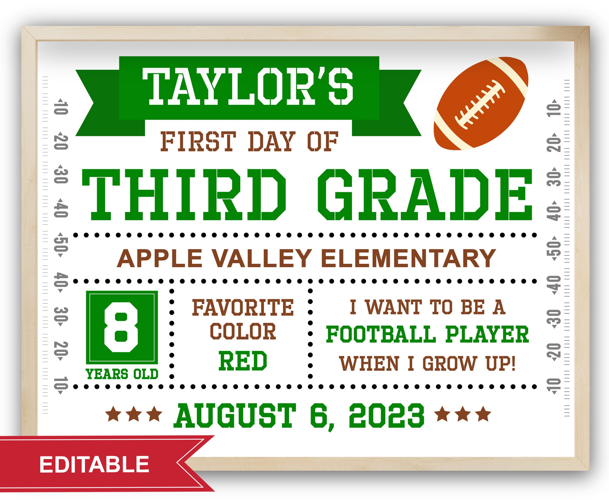 Editable Last Day of School Sign, Any Grade American Football Sign ...