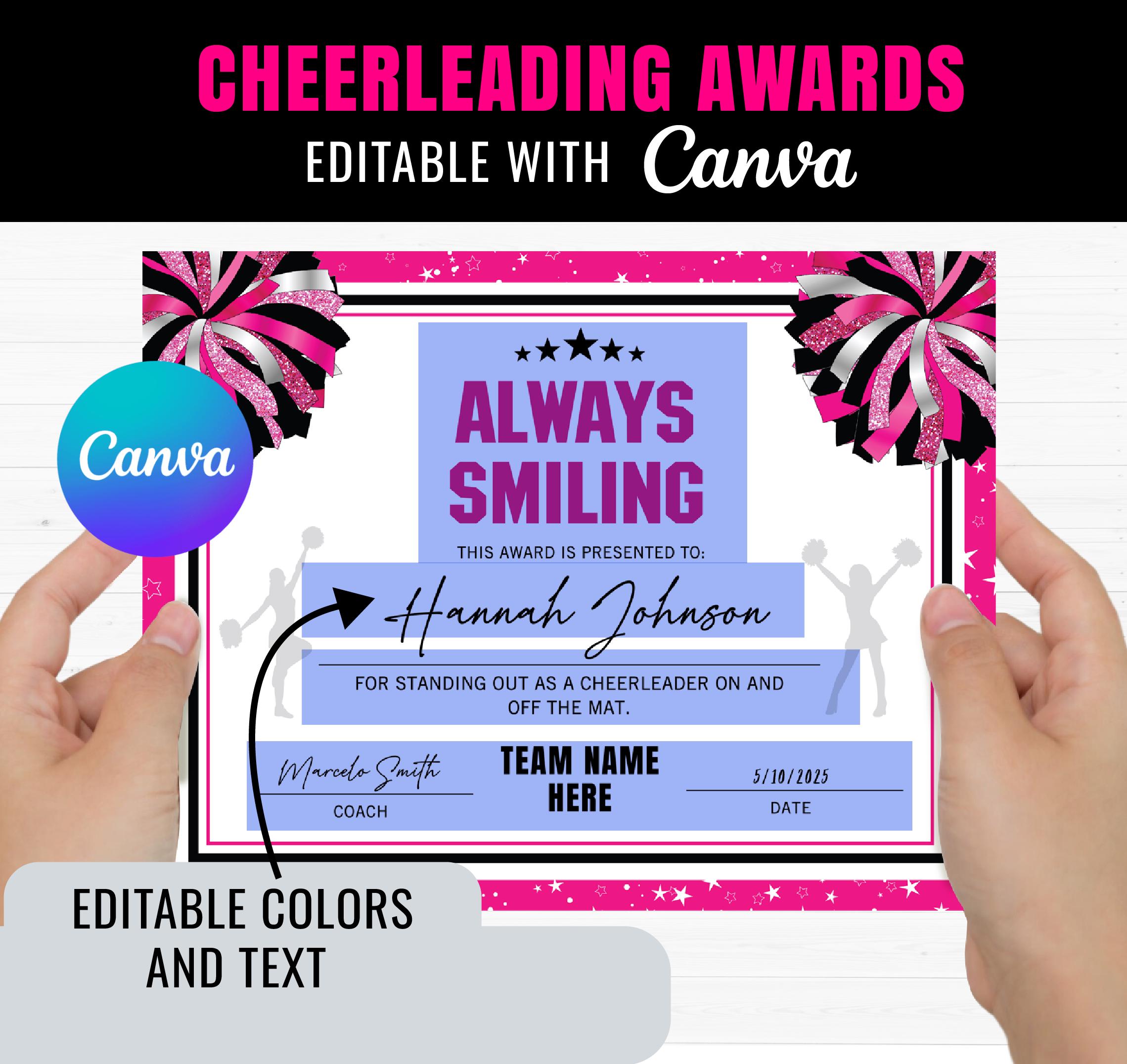 100 Editable Cheerleading Award, Custom Cheerleading Certificate ...