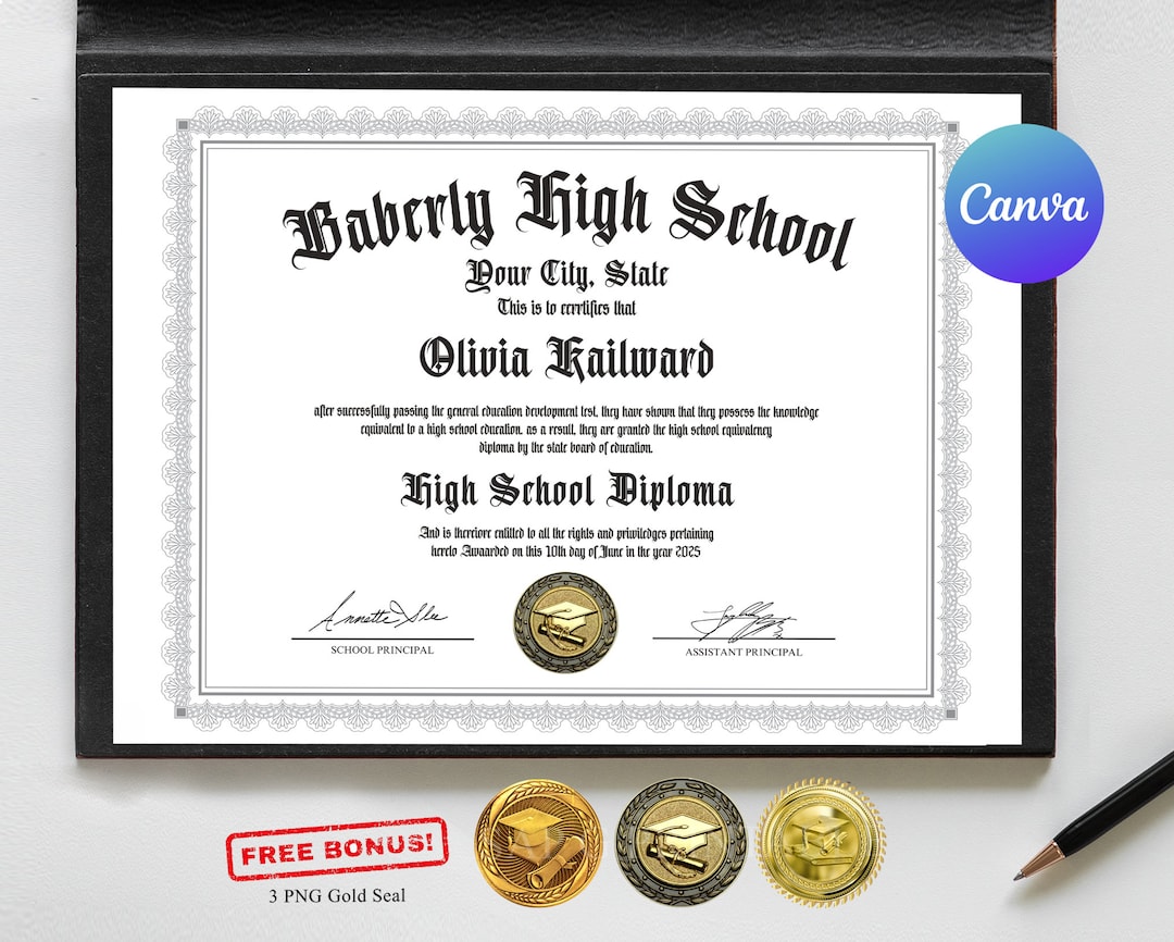 Homeschool Diploma With Gold Seal Template in Canva, College Diploma ...