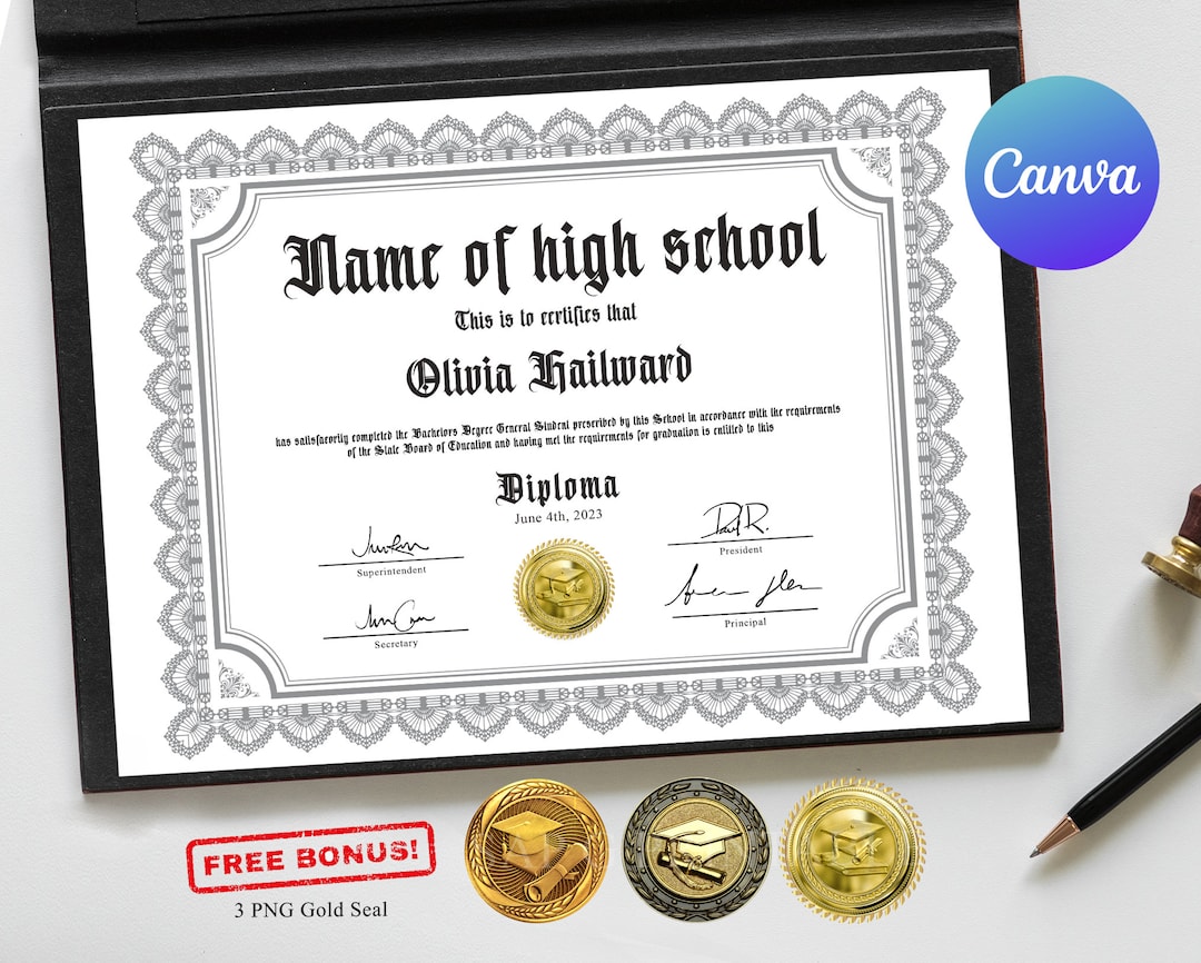Diploma Template, Replacement Diploma, Home School Diploma, DIY Diploma ...