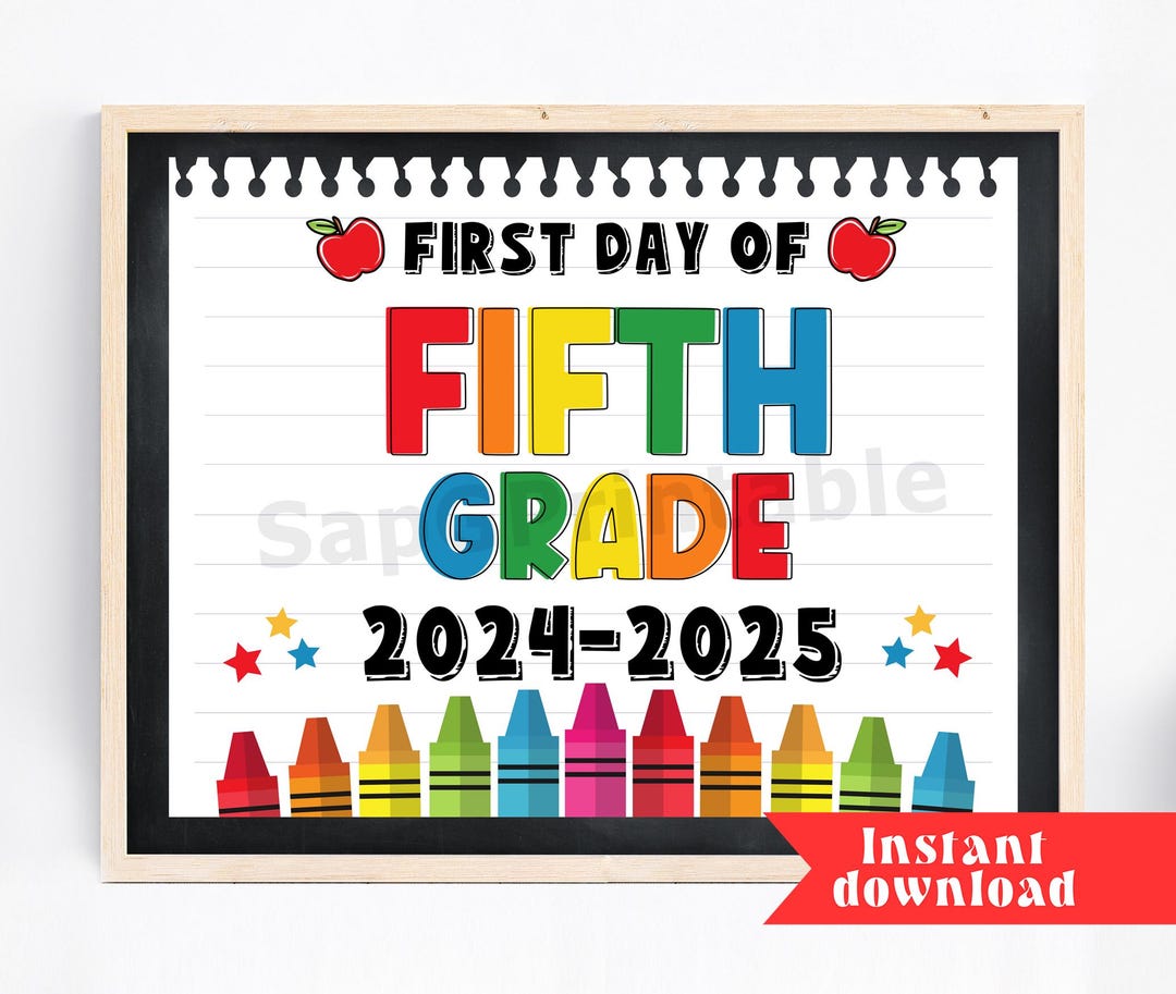 First Day of Fifth Grade Sign White Line Paper, First Day of 5th Grade ...