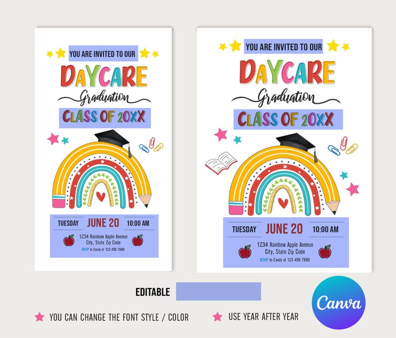 Editable Daycare Graduation Invitation, Daycare Announcement Party ...