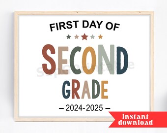 First Day of Second Grade Sign, Printable 2nd Grade Sign, Back to School Minimal Digital ...