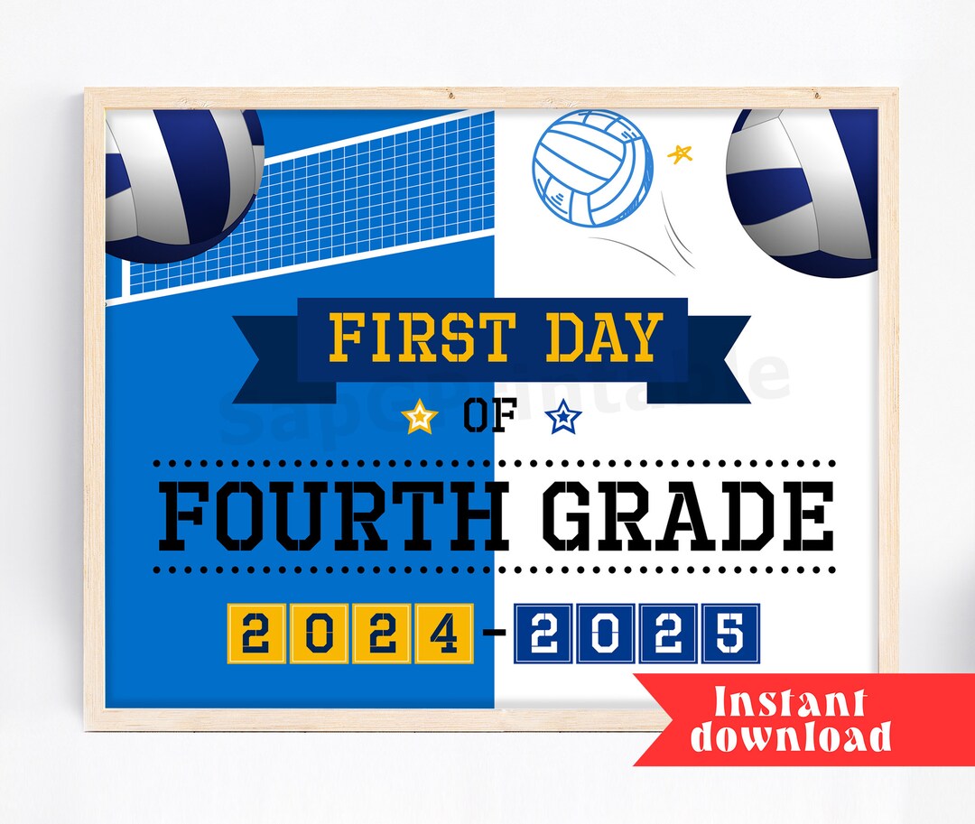 First Day of Fourth Grade Volleyball, Sport Sign First Day of 4th Grade ...