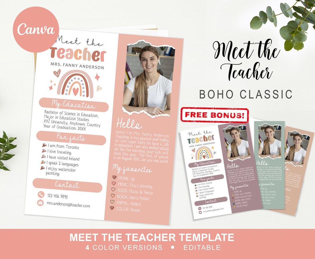 Rose Gold Classic Meet the Teacher Editable Template Editable Teacher ...