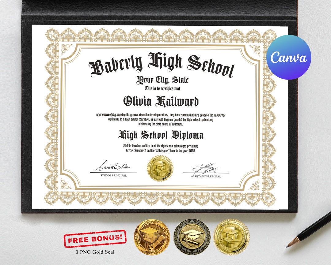 Homeschool Diploma With Gold Seal Template in Canva, College Diploma ...