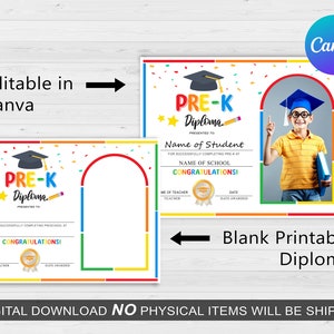 Editable Pre-k Diploma With Photo, Pre-k Certificate, Prek Diploma, Pre ...