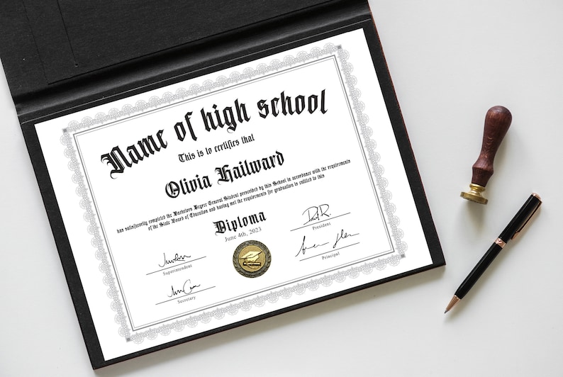 Fake College Diploma With Gold Seal Printable GED Diploma High School ...