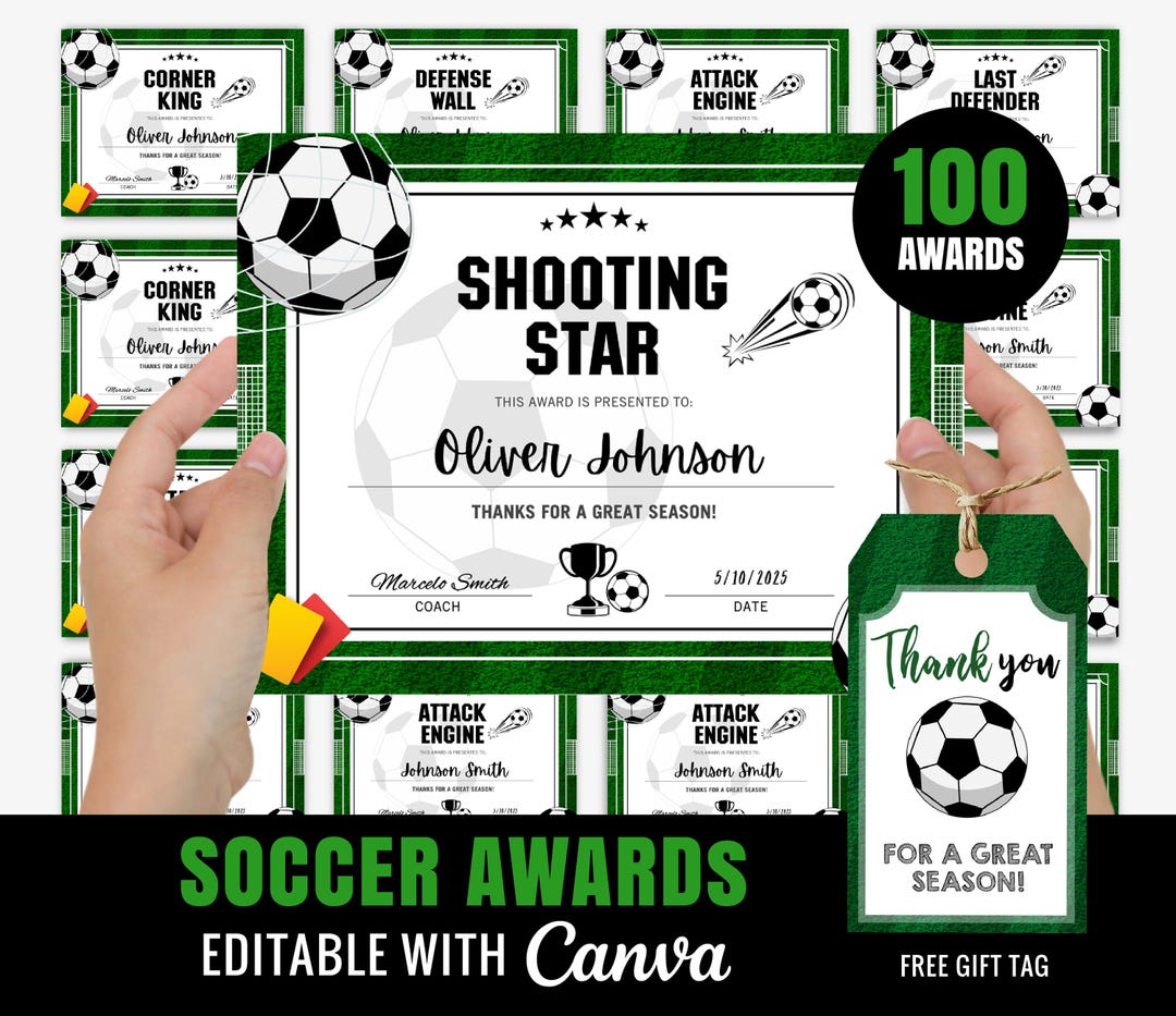 EDITABLE Soccer Award Certificates, Award Ceremony Certificates, Soccer ...