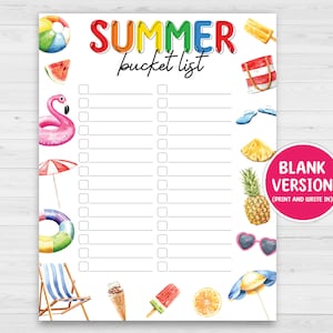 Editable Summer Bucket List, Summer Break Bucket List Template, Bucket ...