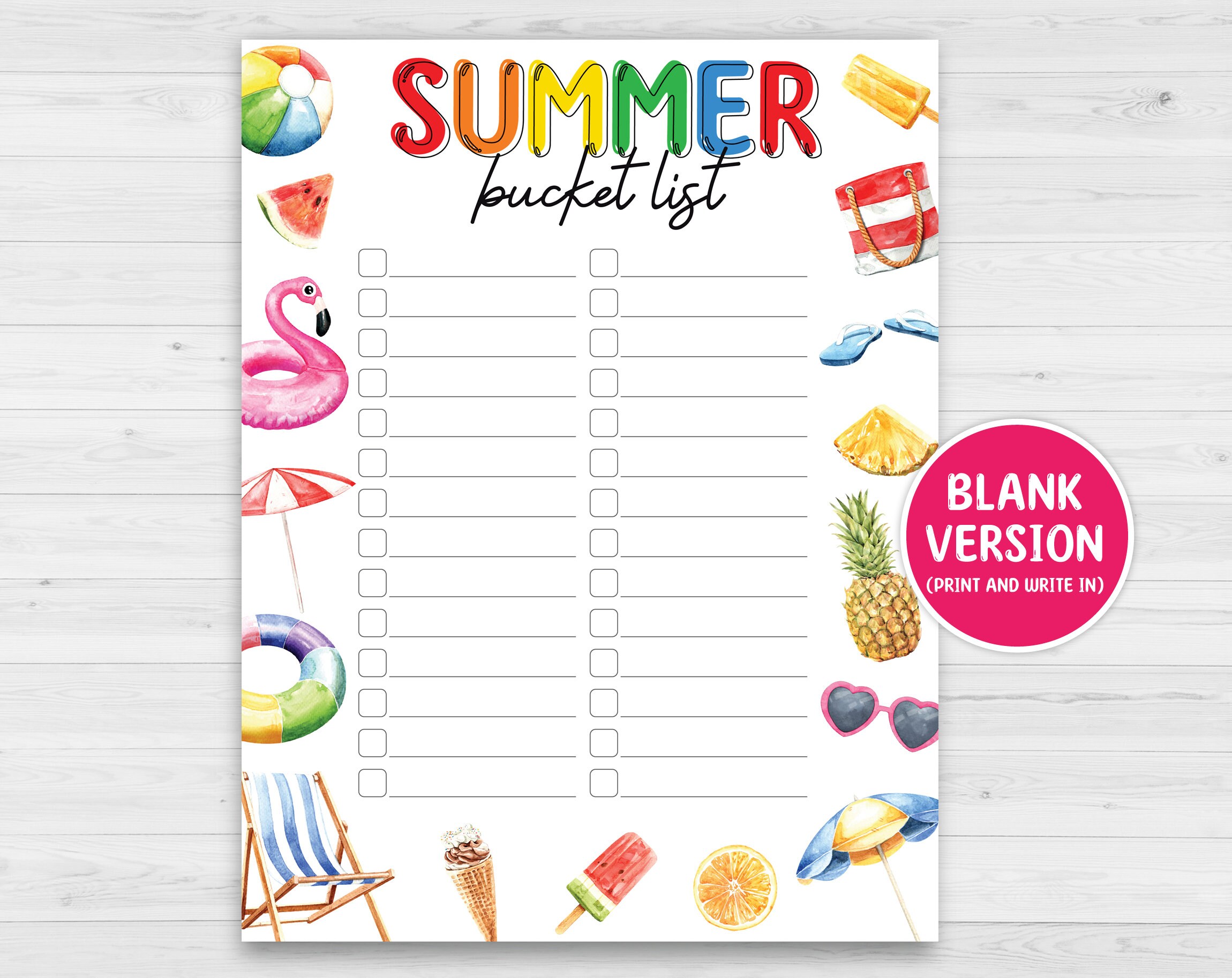 Editable Summer Bucket List, Summer Break Bucket List Template, Bucket ...