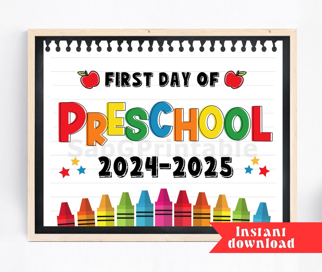 First Day of Preschool Sign White Line Paper, First Day of Preschool ...