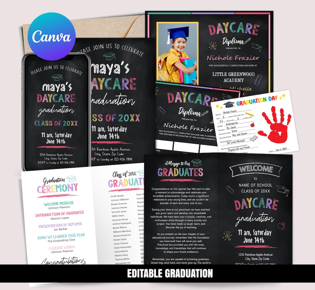 Daycare Graduation Bundle, Graduation Invitation, Graduation Program ...