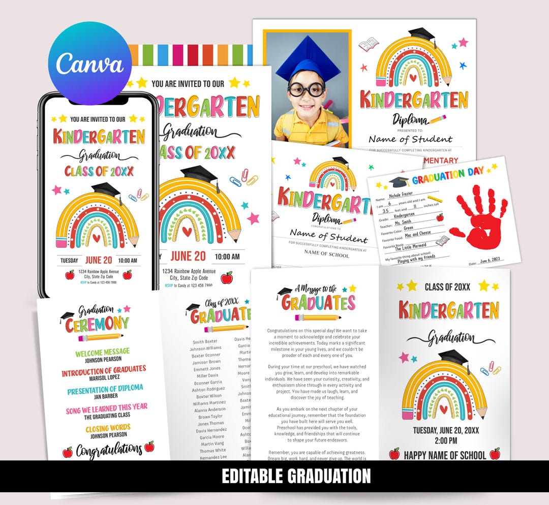 Kindergarten Graduation Bundle, Graduation Invitation, Graduation ...