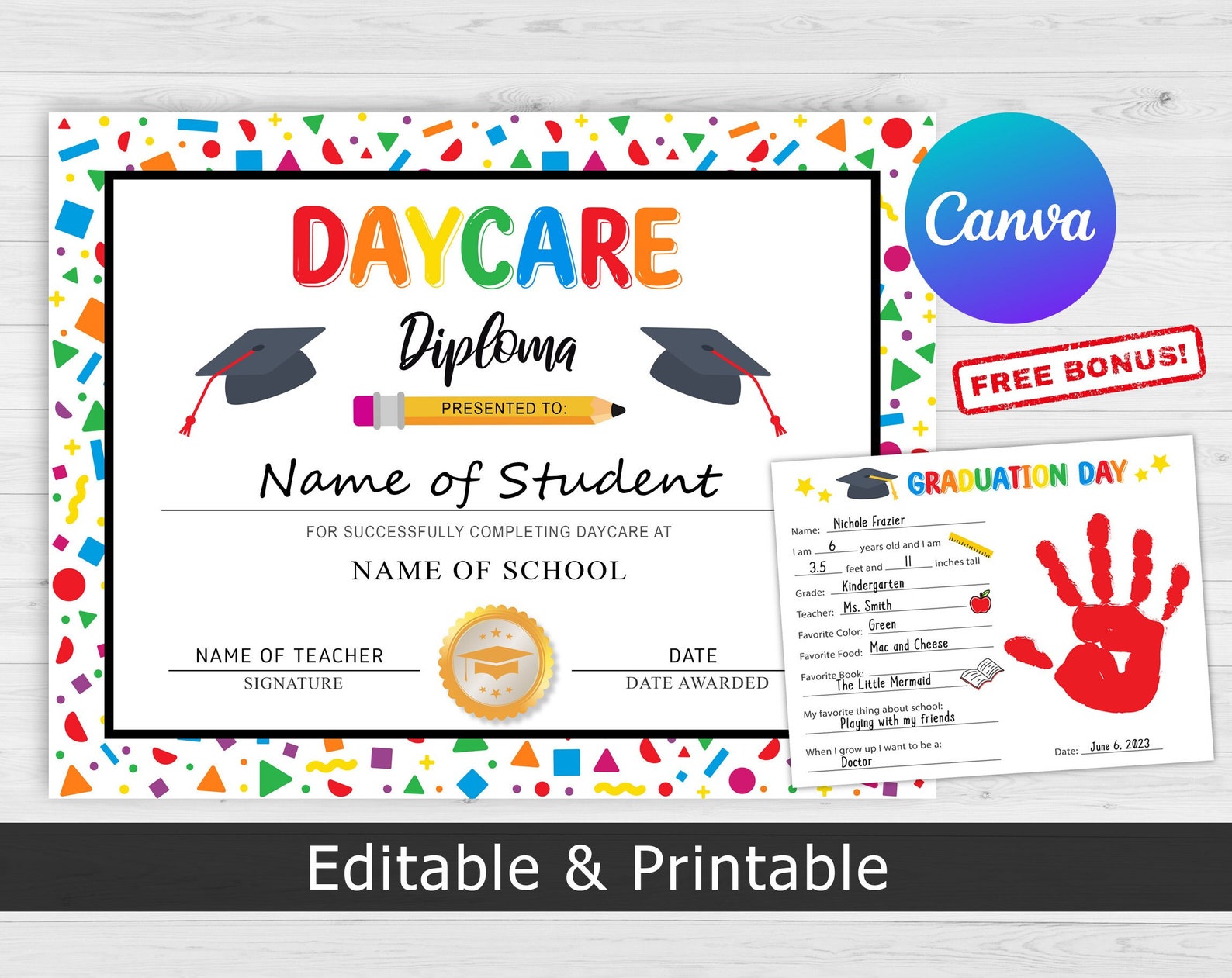 Daycare Graduation Certificate, Daycare Diploma, Daycare Certificate ...