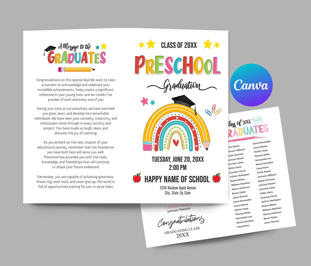 Preschool Graduation, Editable Preschool Graduation Program, Preschool ...