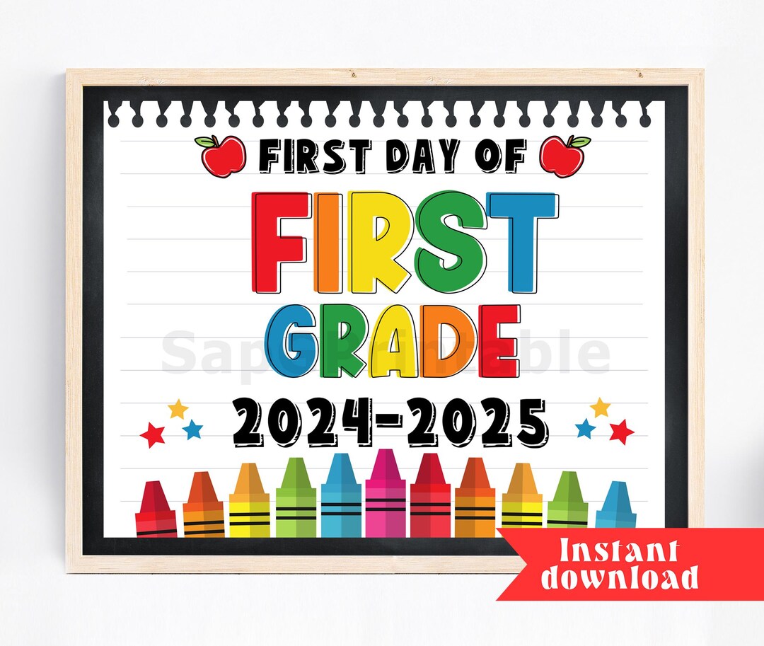 First Day of First Grade Sign White Line Paper, First Day of First ...
