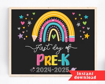 First Day of Preschool Rainbow Sign, Rainbow First Day of Preschool ...