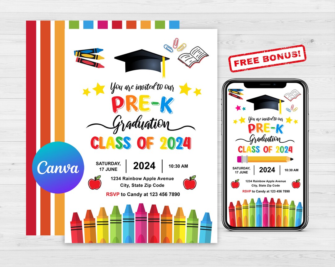 Editable Pre-k Graduation Invitation, Prek Announcement Invite, Pre-k ...
