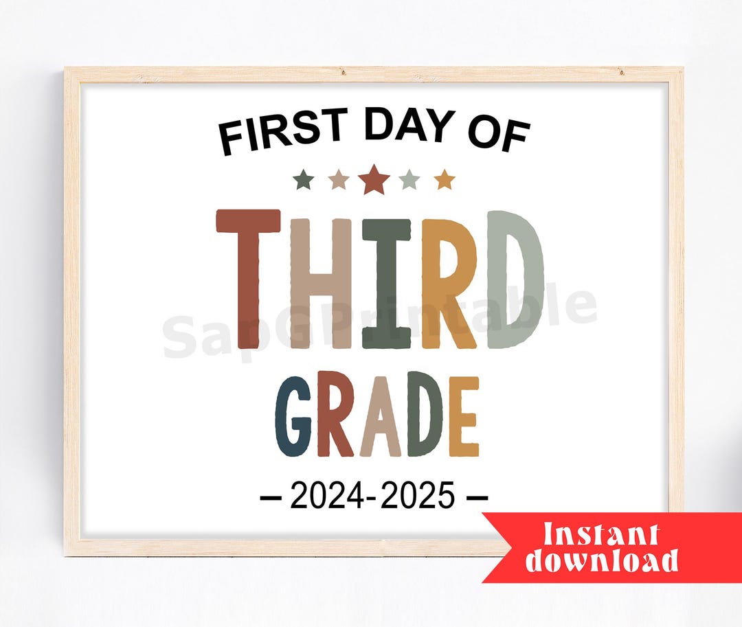 First Day of Third Grade Sign, Printable 3rd Grade Sign, Back to School ...