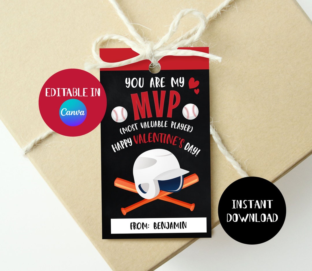 Editable Baseball Valentine's Day Gift Tag, You Are My MVP Happy ...