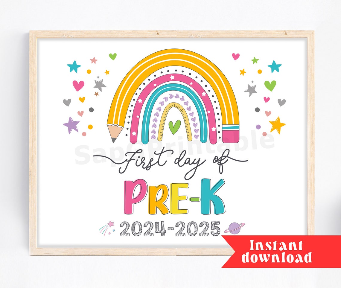 First Day of Prek Rainbow Sign, Rainbow First Day of Prek Sign ...
