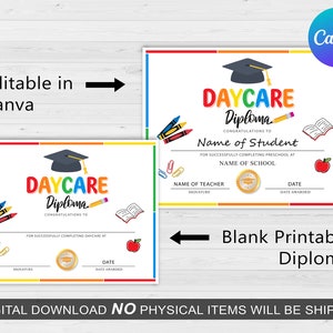 Daycare Graduation Certificate, Daycare Diploma, Daycare Certificate ...