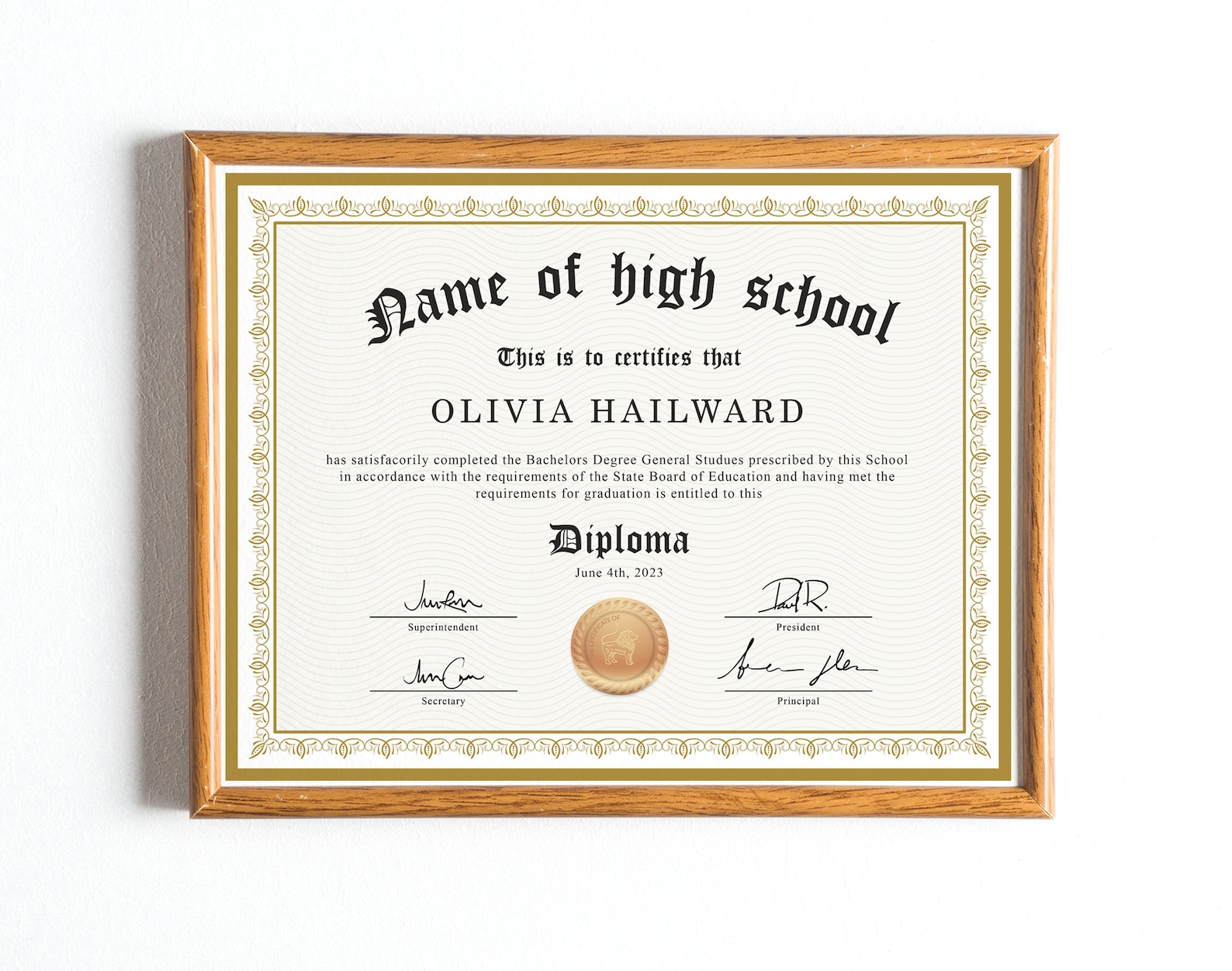 High School Diploma Template, Replacement Diploma, Printable Home ...