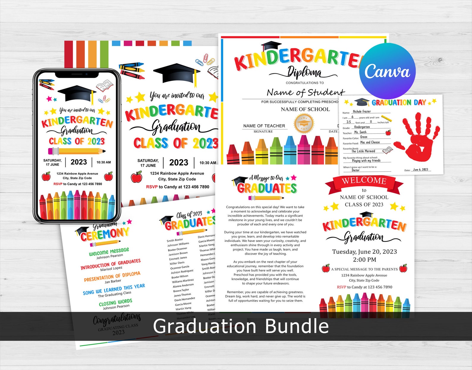 Kindergarten Graduation Bundle, Graduation Invitation, Graduation ...
